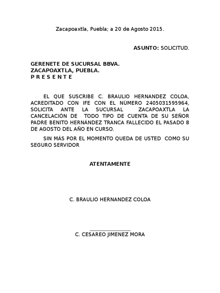 Cancelacion de Cuenta Bbva Bancomer | PDF