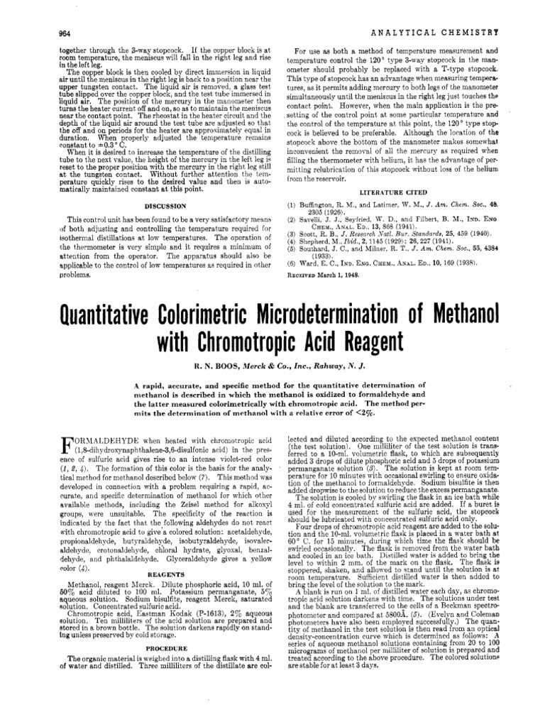 Chromotropic Acid Method for Methanol | PDF