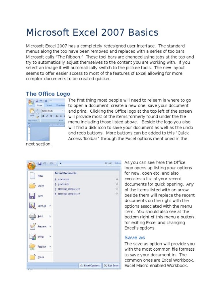 Microsoft Excel 2007 Basics-1 | PDF | Microsoft Excel | System Software