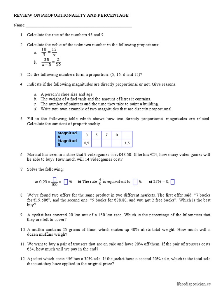 188 - Review On Proportionality and Percentage | PDF | Teaching Methods ...