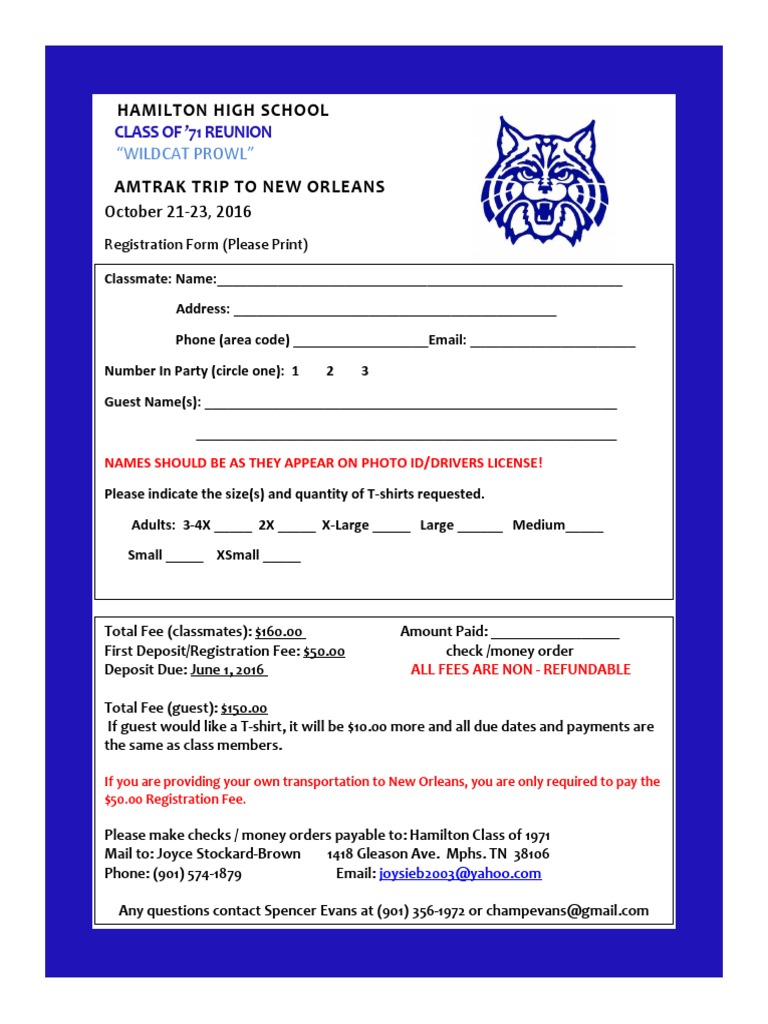 Hamilton High Class of '71 Reunion Registration | PDF | Games & Activities