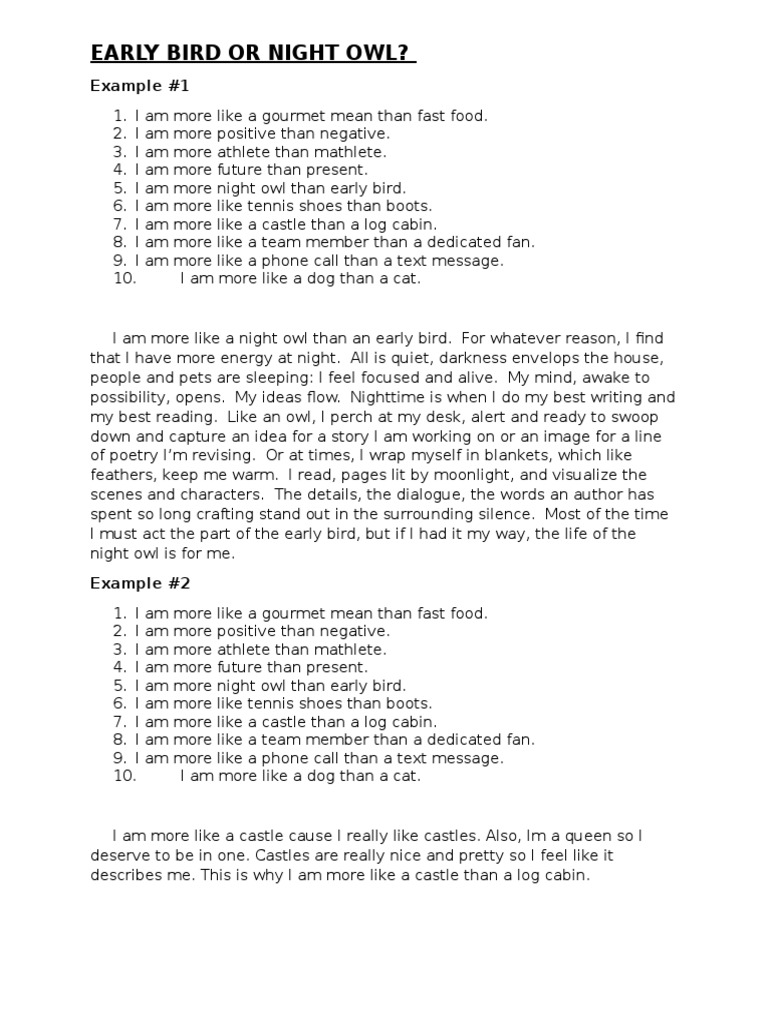 Night Owl vs. Early Bird Traits | PDF | General Fiction