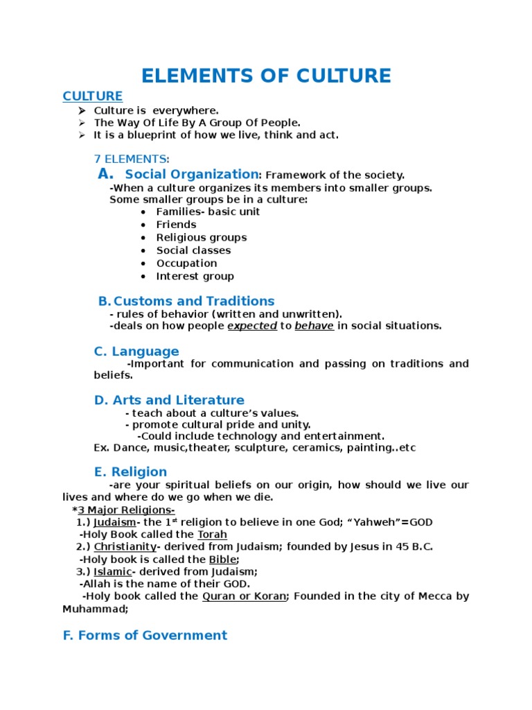 The Seven Key Elements That Define Culture: A Breakdown of the Core ...