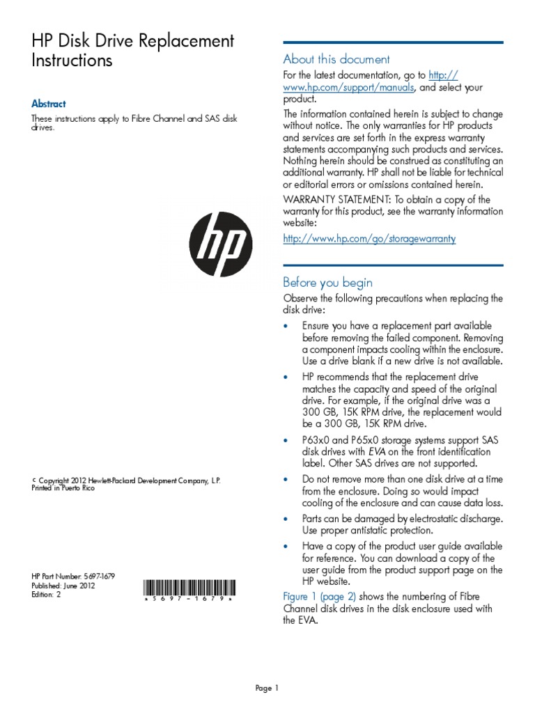 HP Disk Drive Replacement Instructions PDF | PDF | Disk Storage | Computer Data Storage