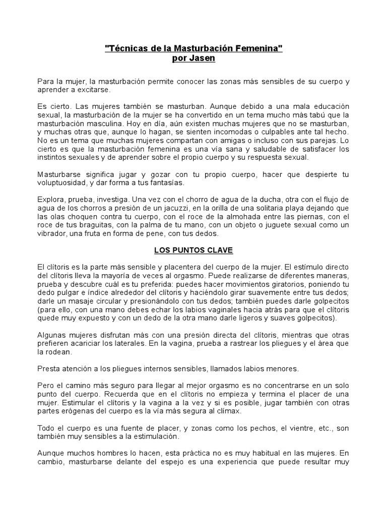 Técnicas masturbación femenina | PDF | Masturbación | Vagina