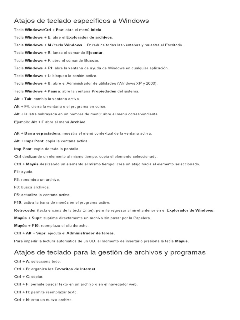 Atajos de Teclado Específicos A Windows | PDF | Virus de computadora ...