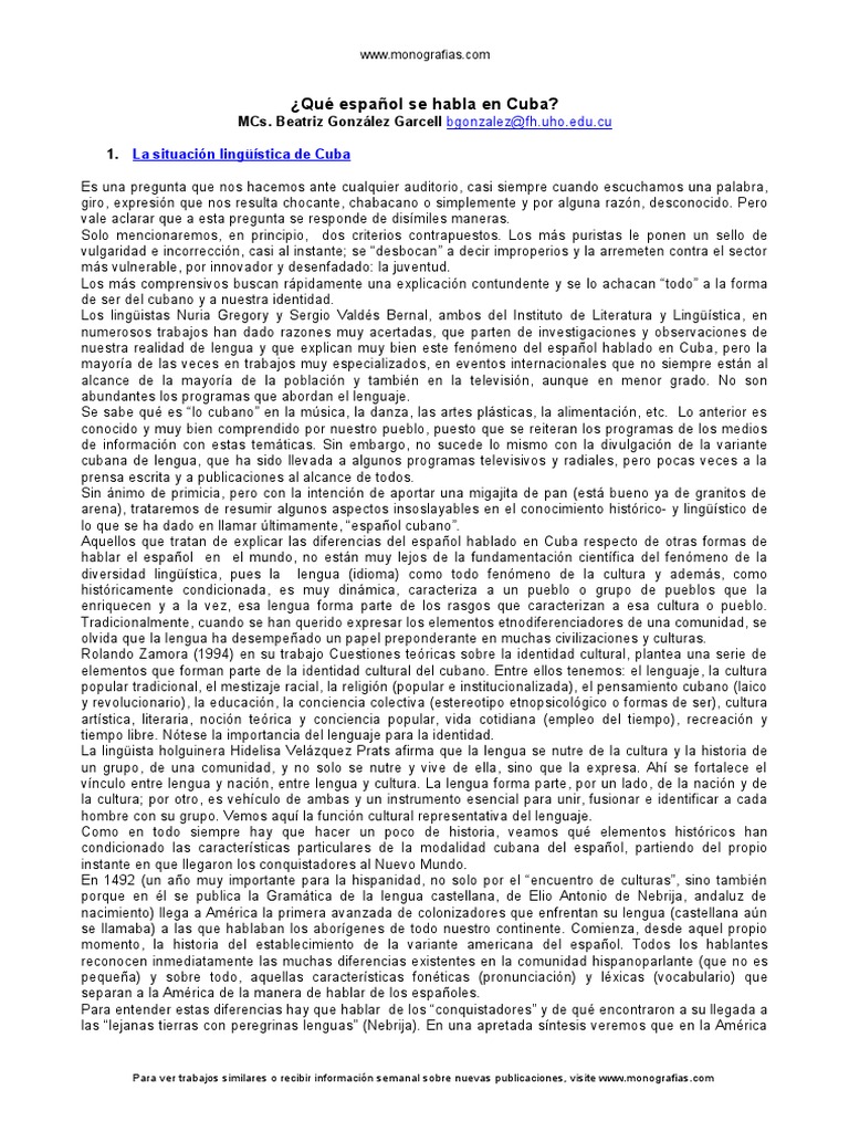 ¿Qué Es La Lengua Cubana? de Beatriz González Garcell | PDF | Lengua ...