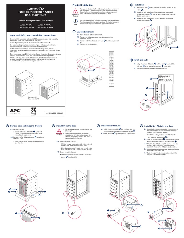 Symmetra LX Physical Installation Guide Rack-Mount UPS | PDF ...