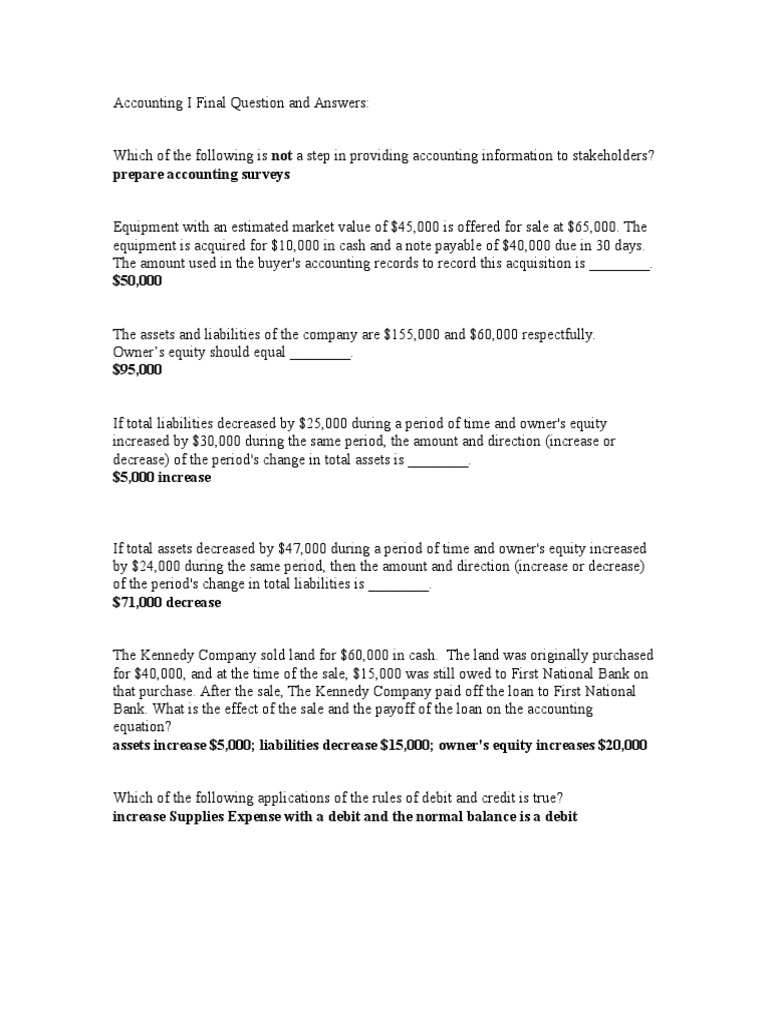 Accounting 1 Final Study Guide Version 1 | PDF | Debits And Credits ...