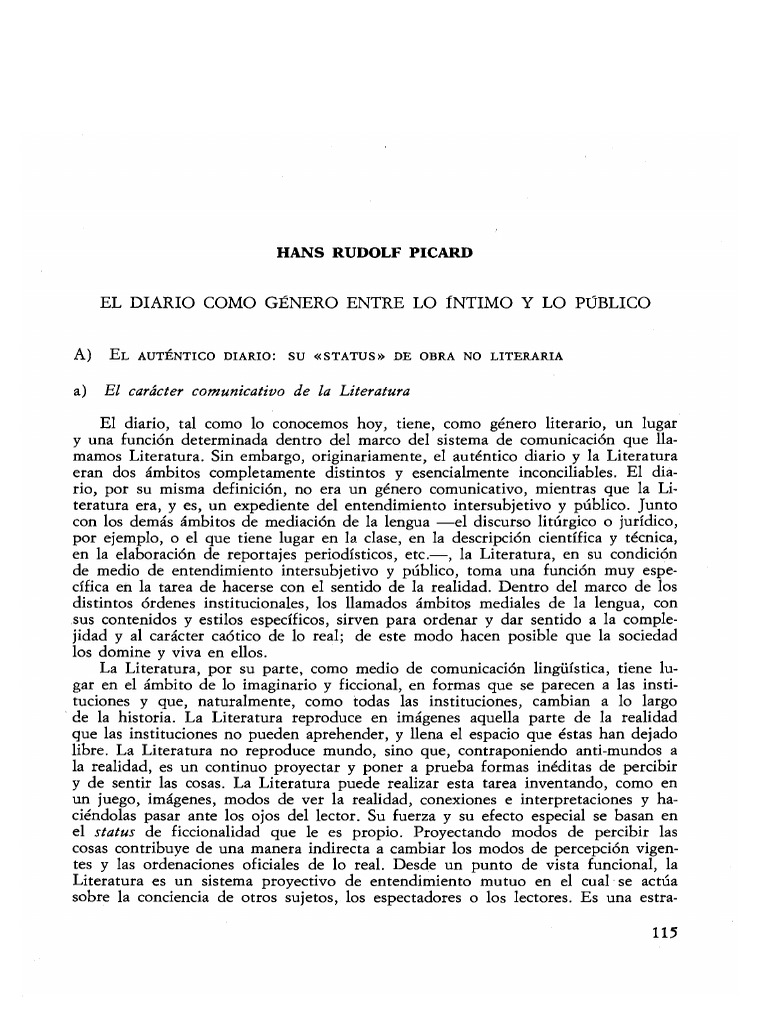 El Diario Como Género Entre Lo Intimo y Lo Público | PDF