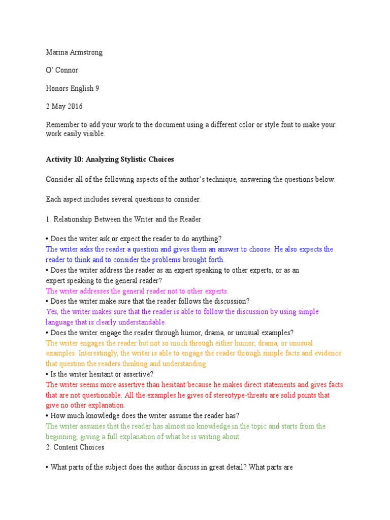 Analyzing Author's Stylistic Choices | PDF | Writers | Stereotypes