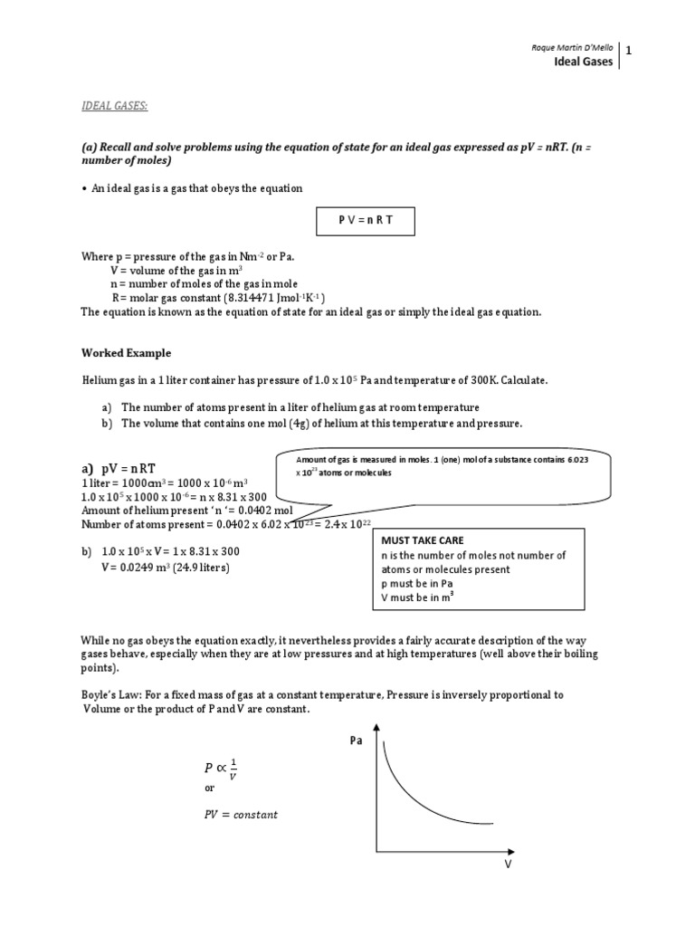 Ideal Gas Notes PDF | PDF | Gases | Mole (Unit)