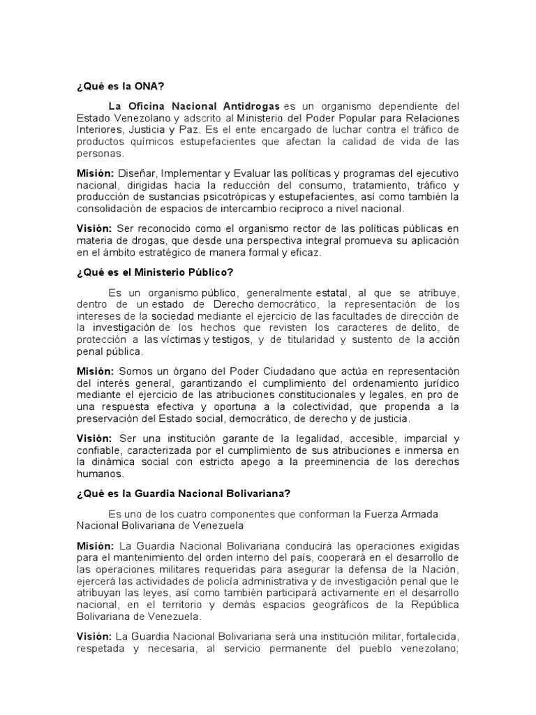 ONA, Ministerio Público y GNB: Roles y Misiones | PDF | Venezuela ...