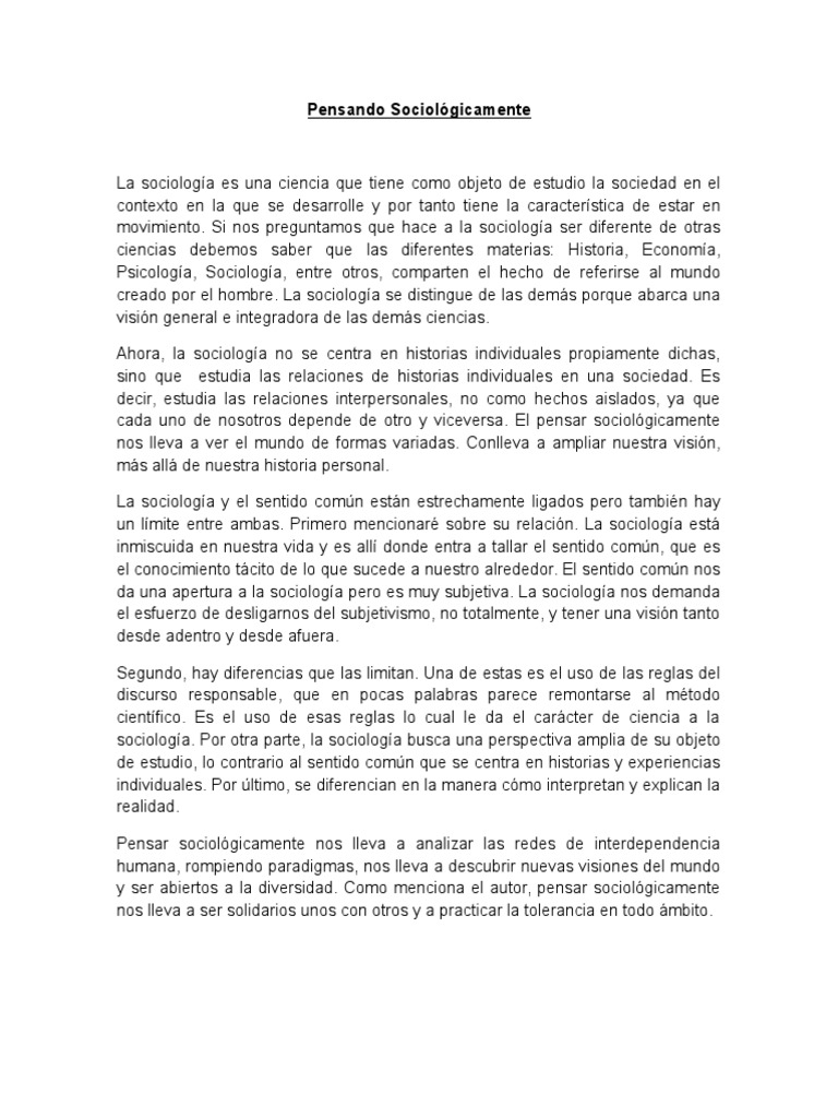 Pensar Sociológicamente: Una Nueva Perspectiva | PDF