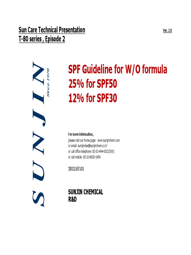 SPF Guideline For WO Formula - T-80SA For SPF50 Ver2.0 | PDF ...