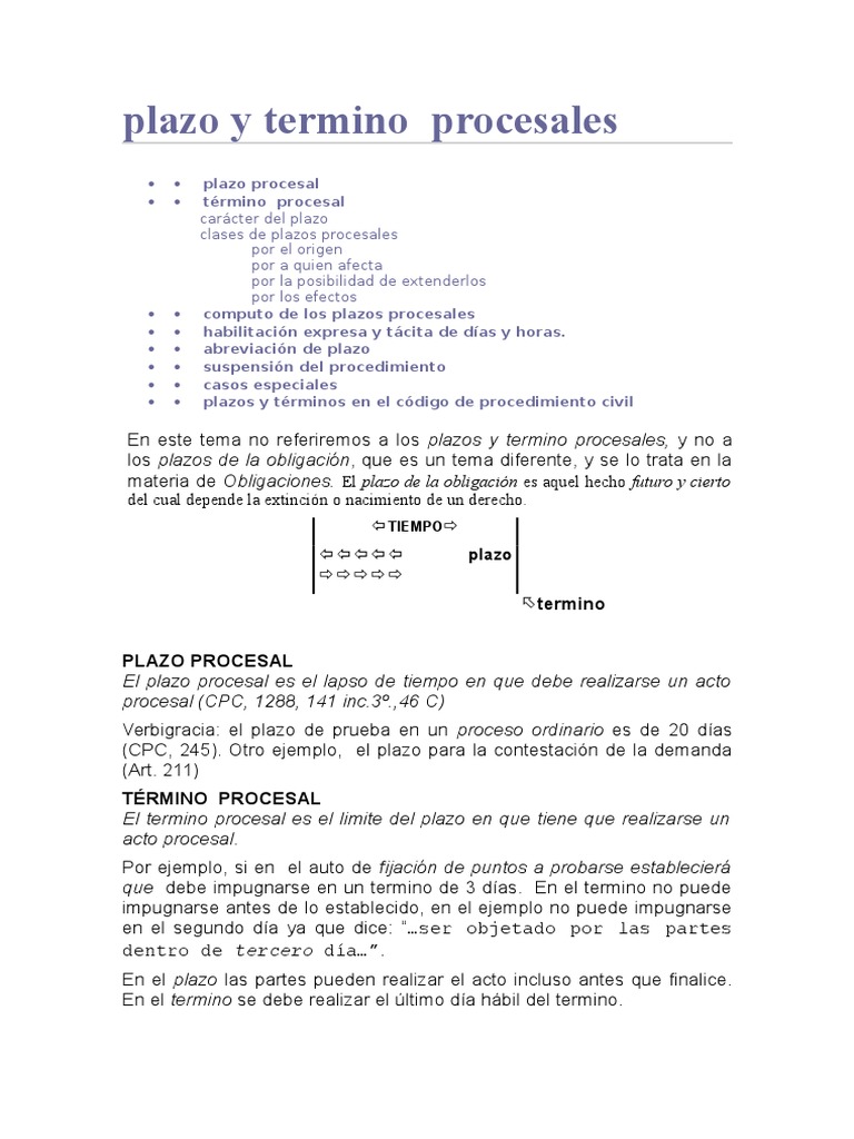 Plazos y Términos Procesales en Derecho | PDF | Ley procesal ...