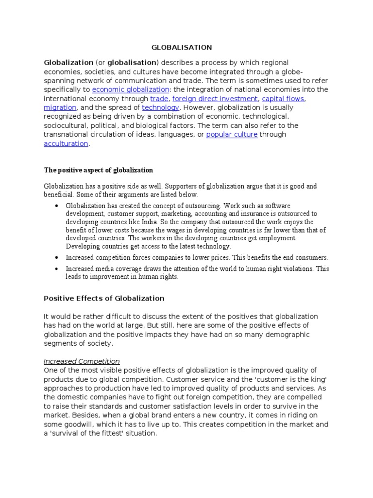 The Positive Aspect of Globalization | PDF | Globalization | Outsourcing