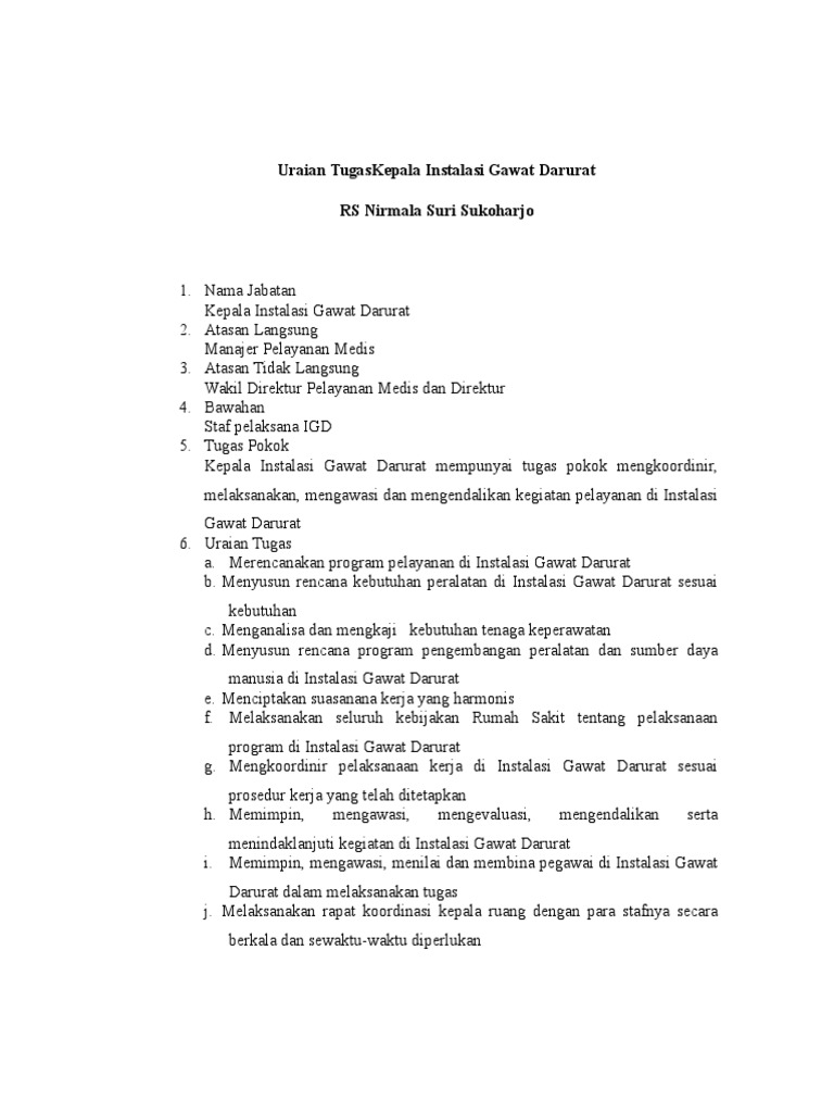 Uraian Tugas Yanmed | PDF