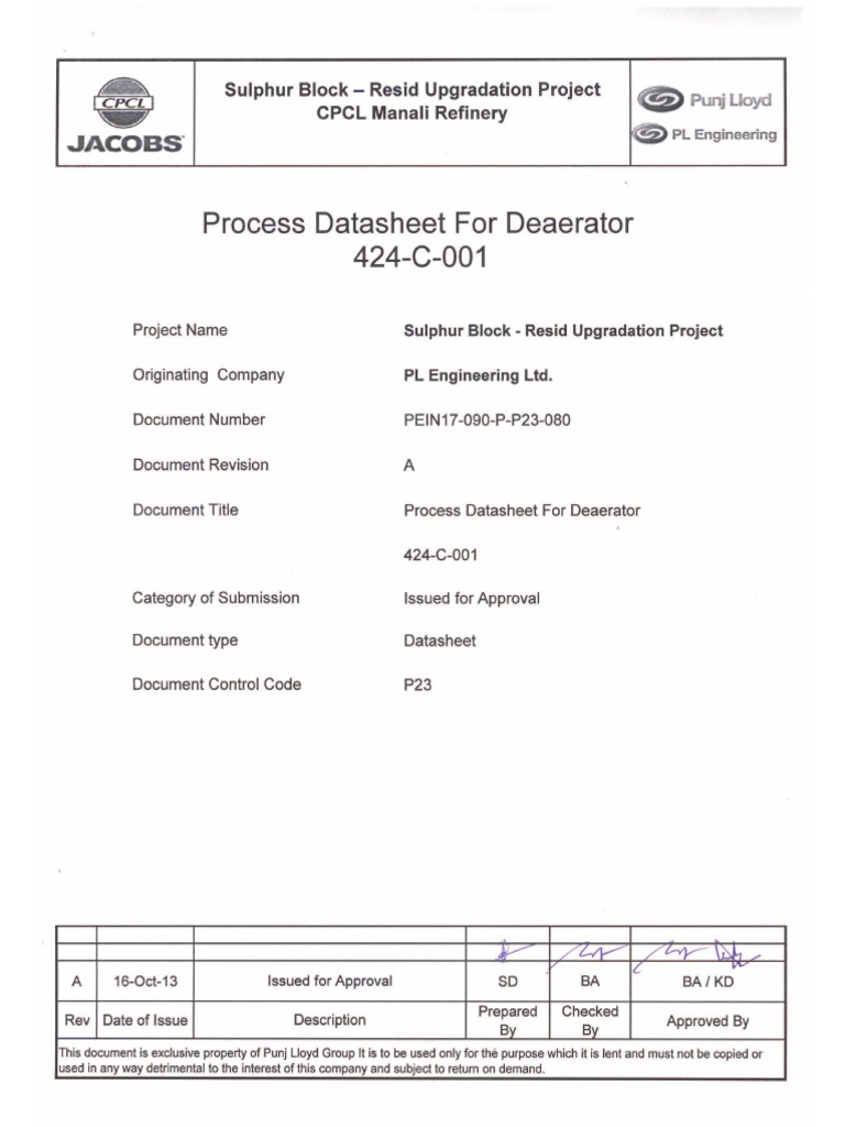 Process Datasheet for Deaerator | Silicon Dioxide | Chemical Process ...
