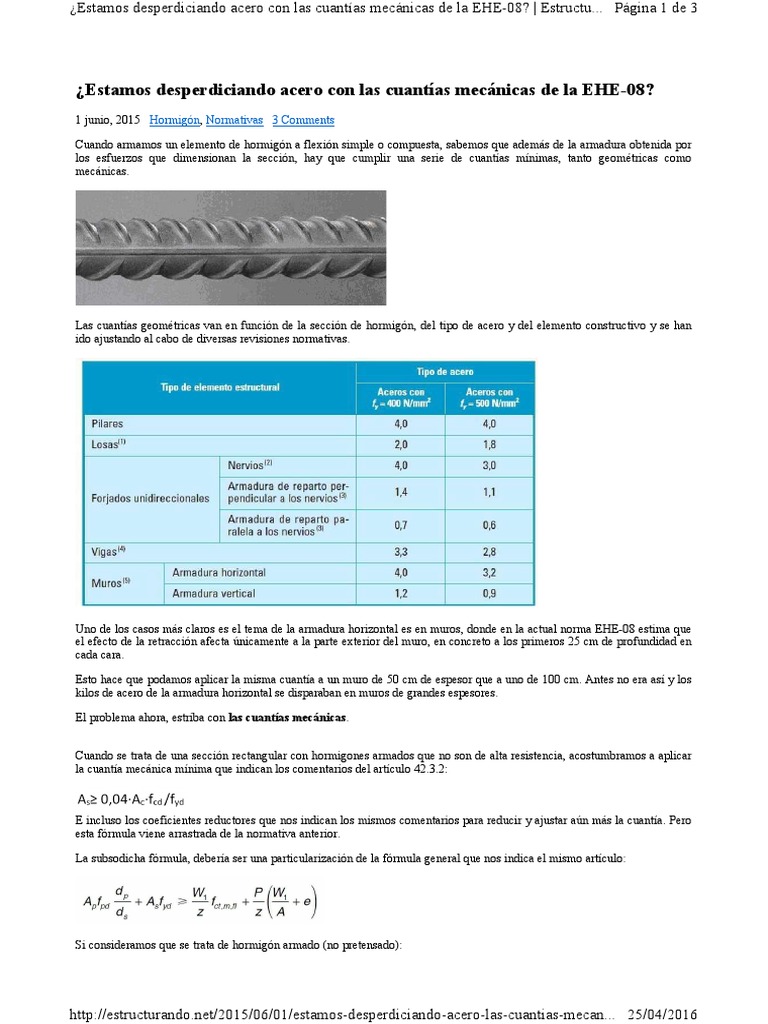 Sobre Cuantía Mecánica Mínima en La EHE-08 | PDF | Acero | Hormigón pretensado