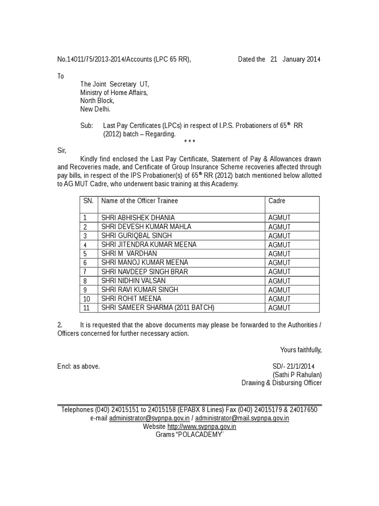 65 RR - LPC Forwarding Letter | National Security | Politics