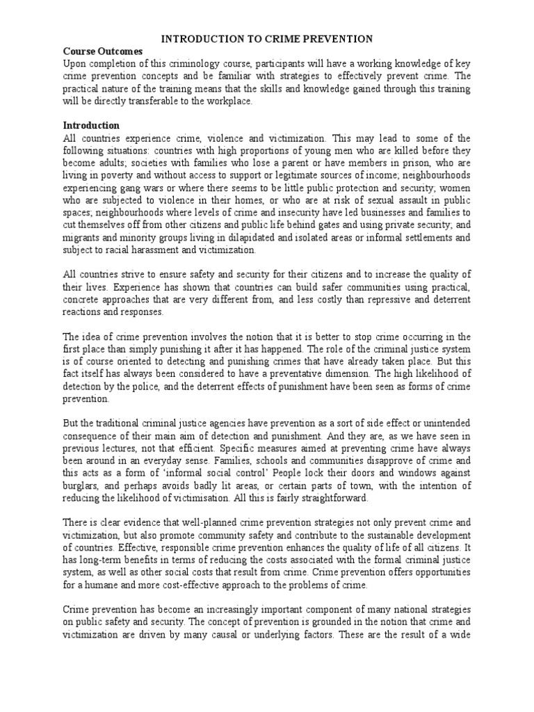 Introduction To Crime Prevention | PDF | Crime Prevention | Deviance ...