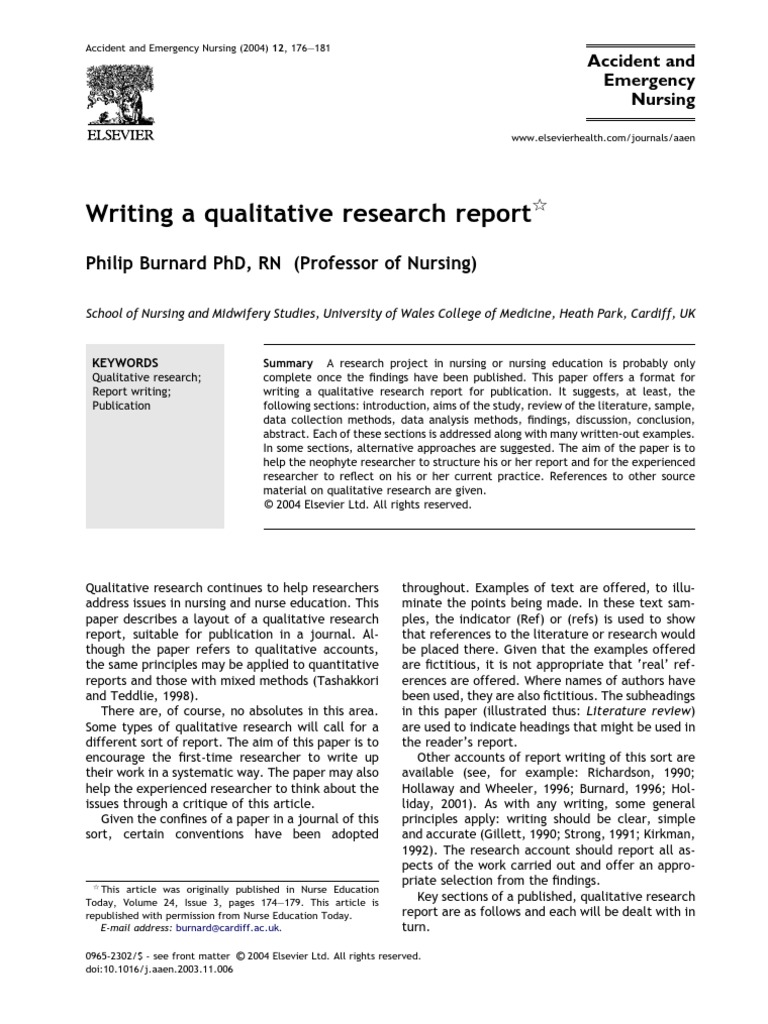 Writing A Qualitative Research Report Journal Article | PDF ...