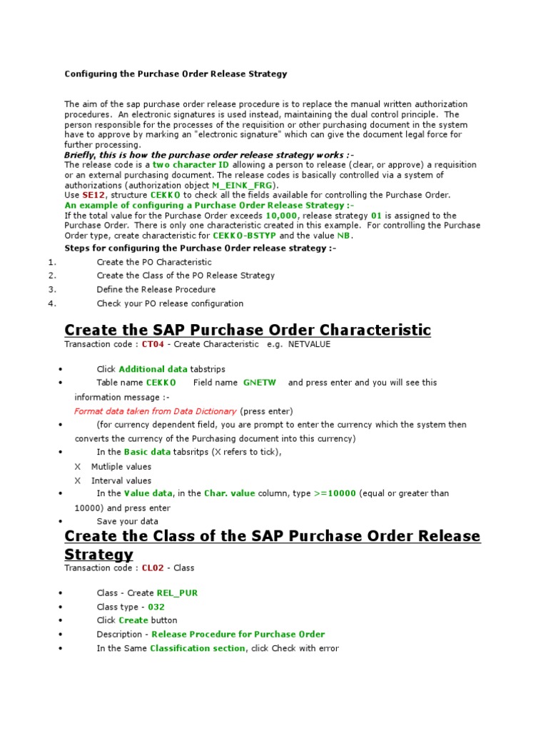 Configuring The Purchase Order Release Strategy | PDF | Computer Data ...