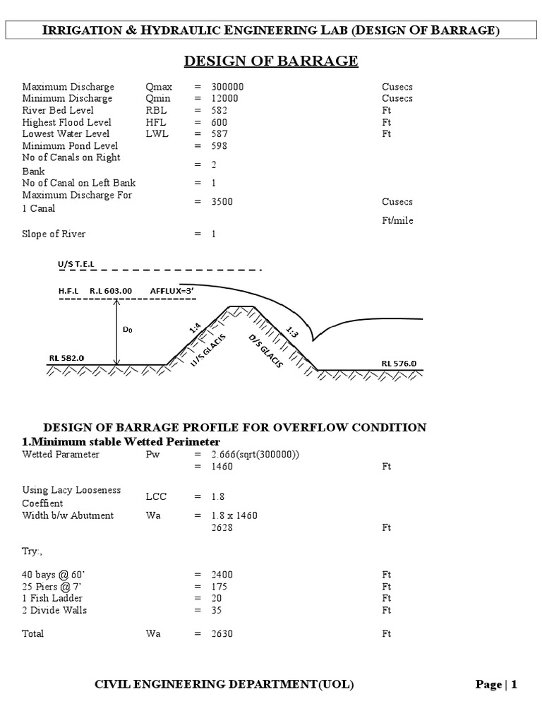 Design of Barrage | PDF | Discharge (Hydrology) | Hydrology
