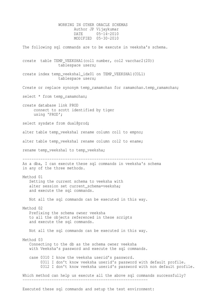 Working in Other Oracle Schemas | PDF | Oracle Database | Database Schema