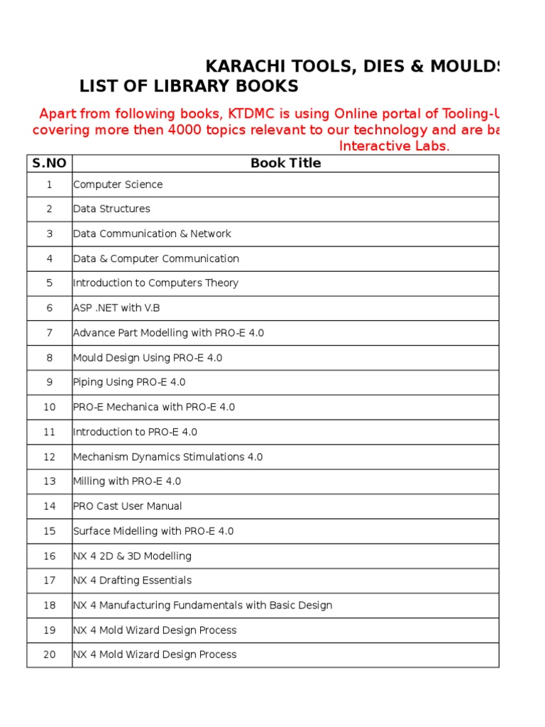 List of Book in KTDMC Library | PDF | Engineering | Numerical Control