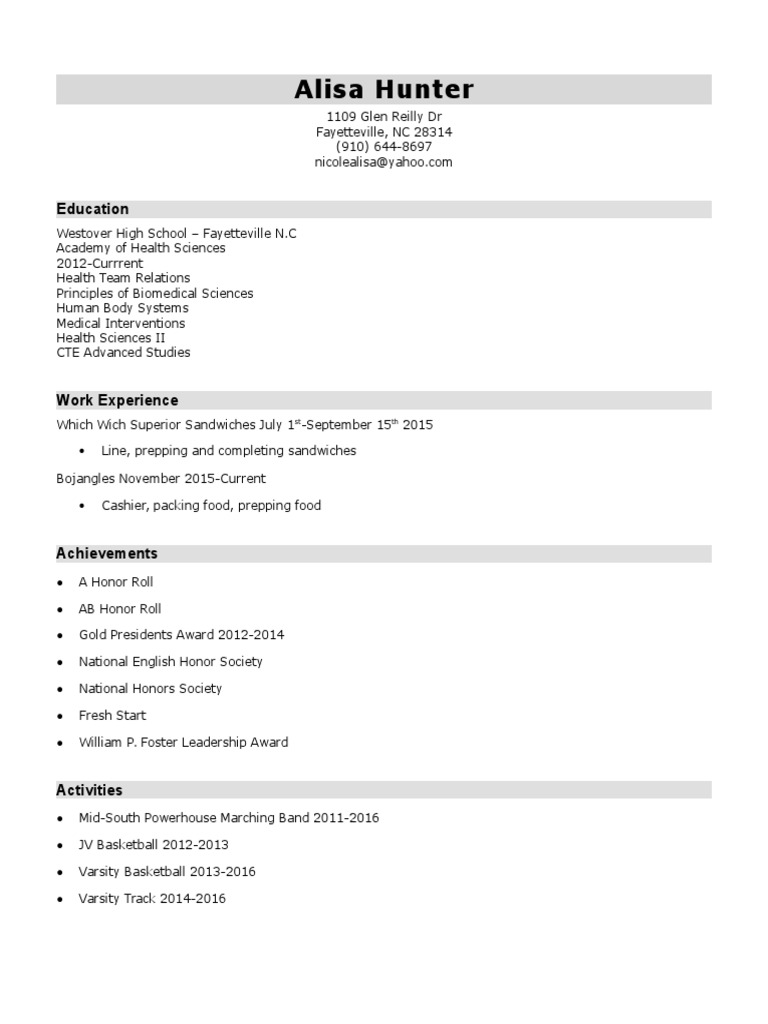 Alisa Hunter's Resume and Achievements | PDF