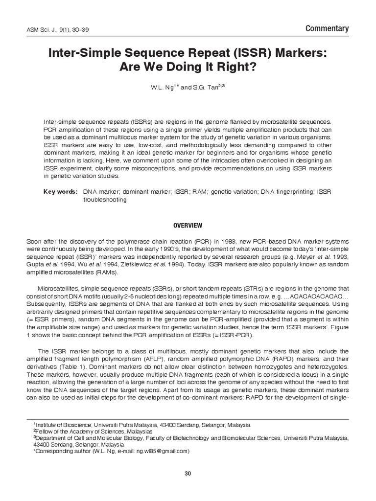 Inter-Simple Sequence Repeat (ISSR) Markers | PDF | Microsatellite ...
