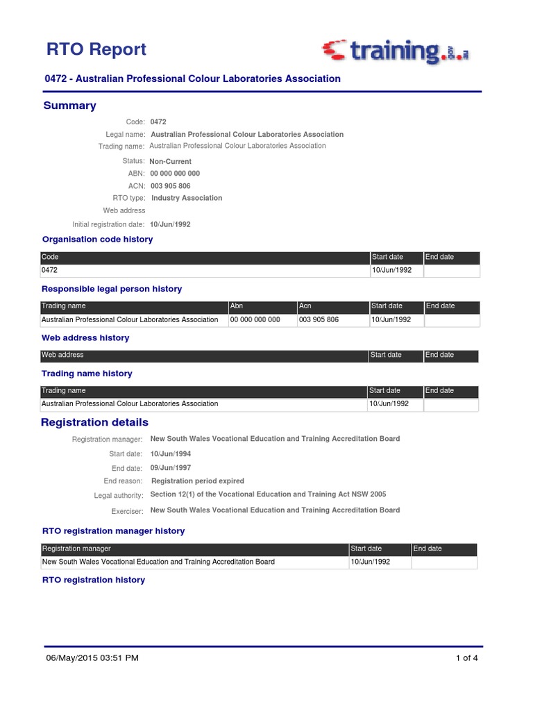 RTO Report: 0472 - Australian Professional Colour Laboratories ...