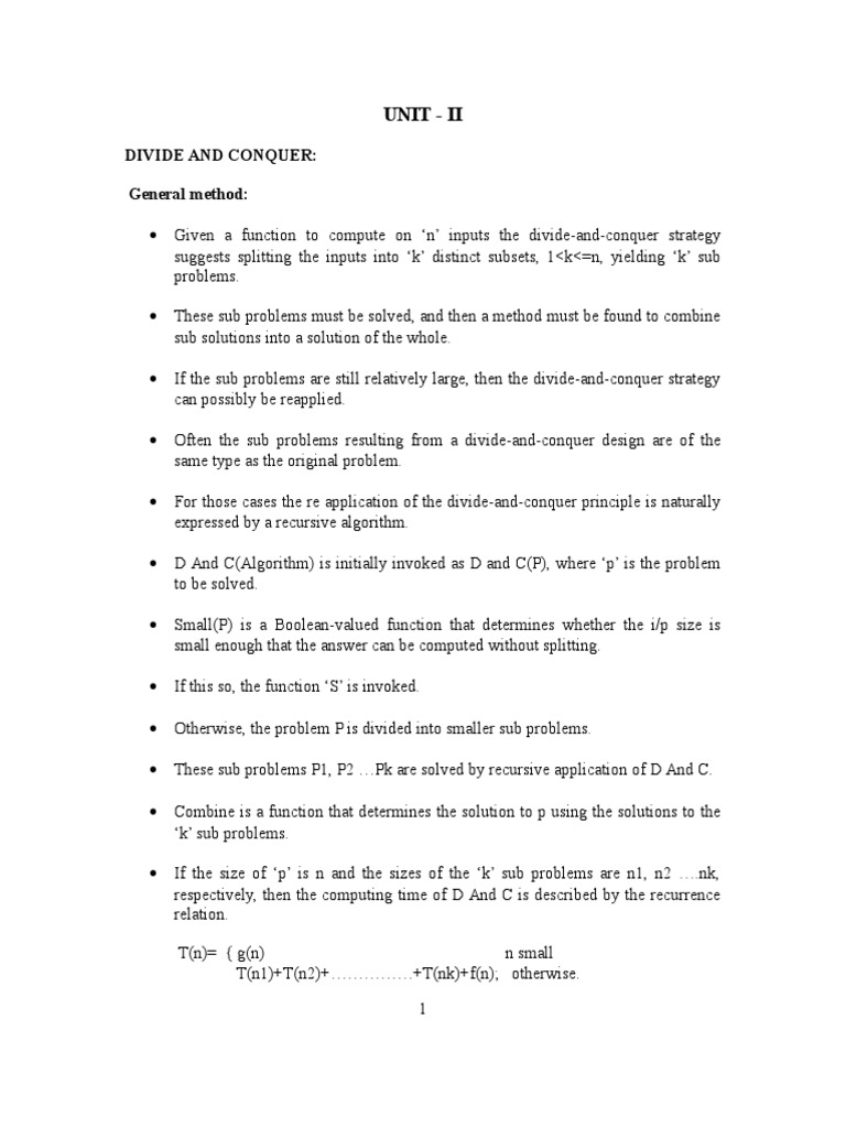 Unit - Ii: Divide and Conquer: General Method | PDF | Visual Cortex ...