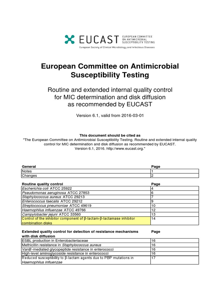 V 6.1 EUCAST QC Tables Routine and Extended QC | Antimicrobial ...