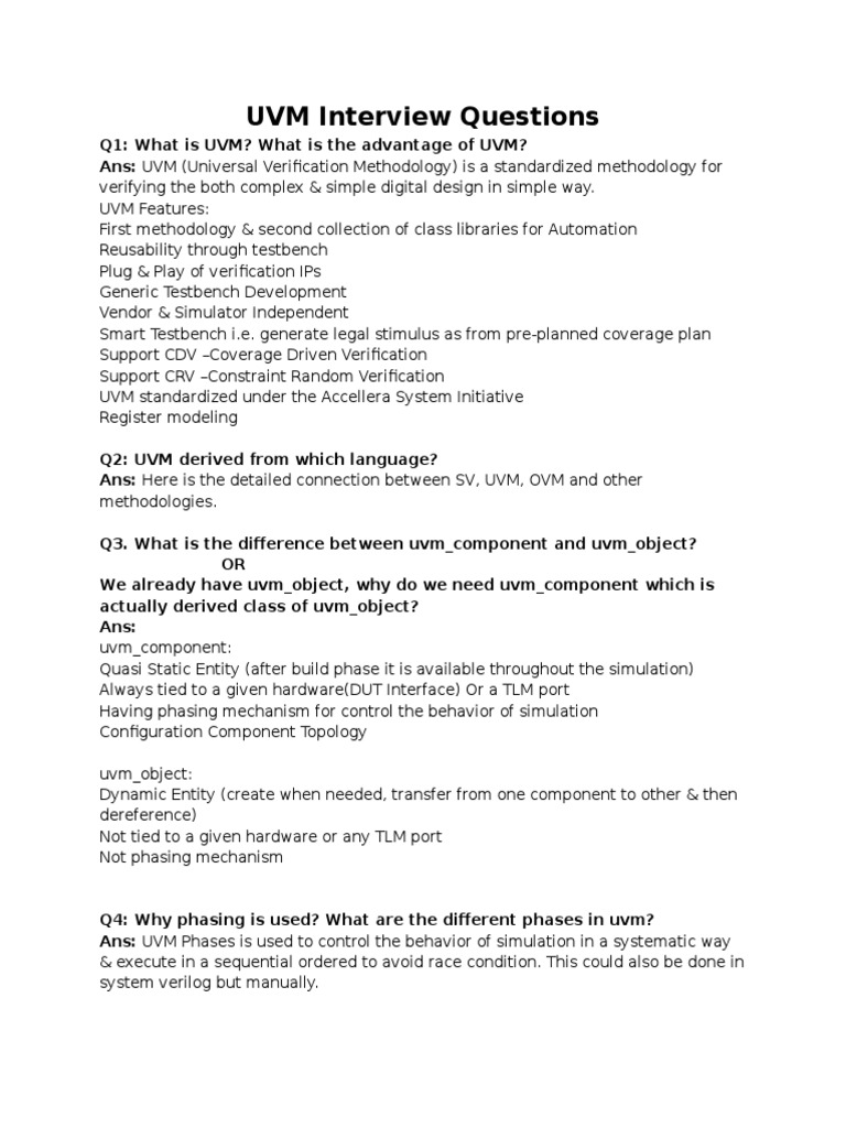 UVM Interview Questions | PDF | Bipolar Junction Transistor | Cmos UVM Interview Questions | PDF | Bipolar Junction Transistor | Cmos