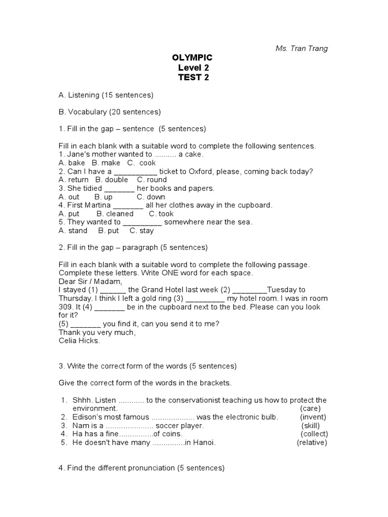 English Test - Level 2 - KET | PDF | Grammatical Tense | Verb