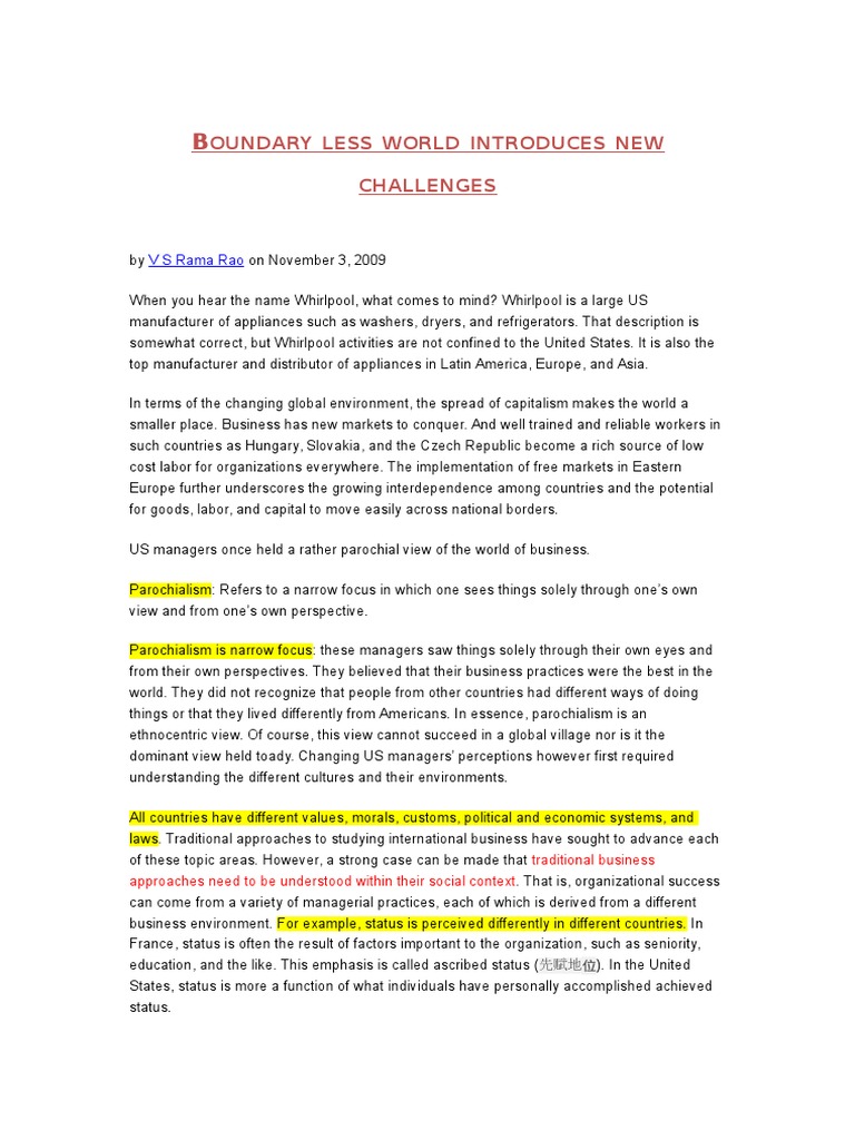 Boundary Less World Introduces New Challenges | PDF | Behavioural ...