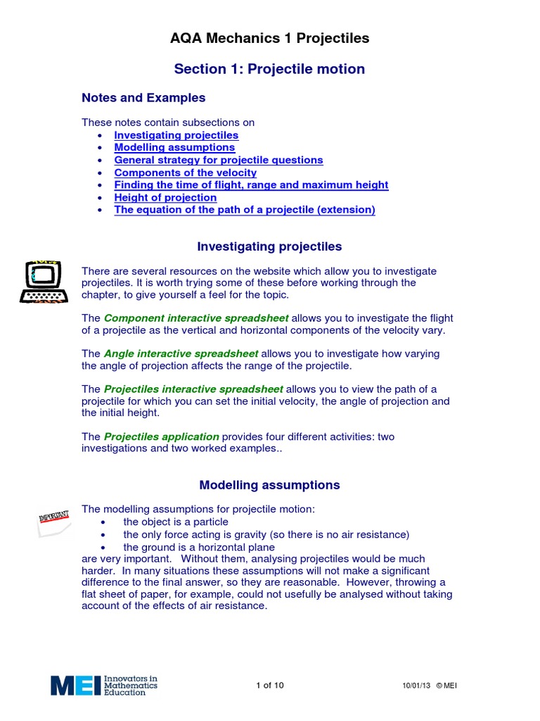 Projectile Motion | PDF | Trajectory | Trigonometric Functions