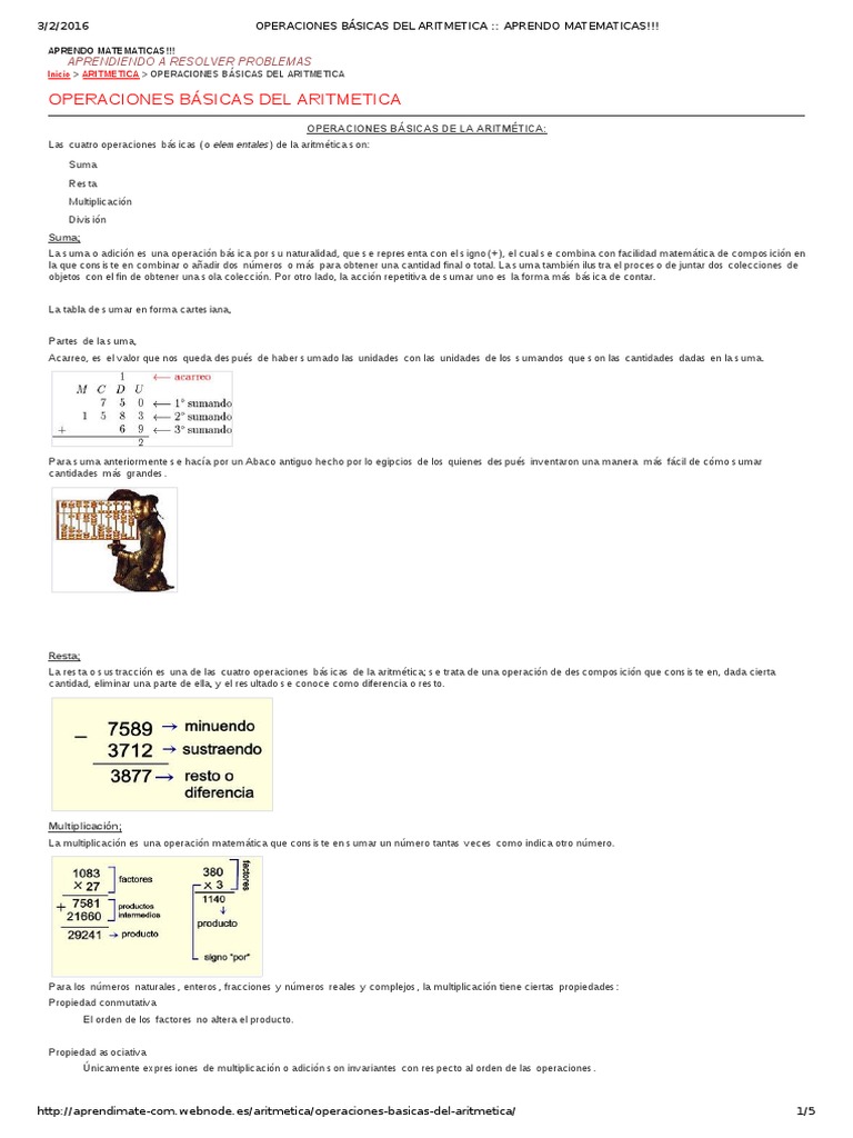 Operaciones Básicas Del Aritmetica - Aprendo Matematicas!!! | PDF ...