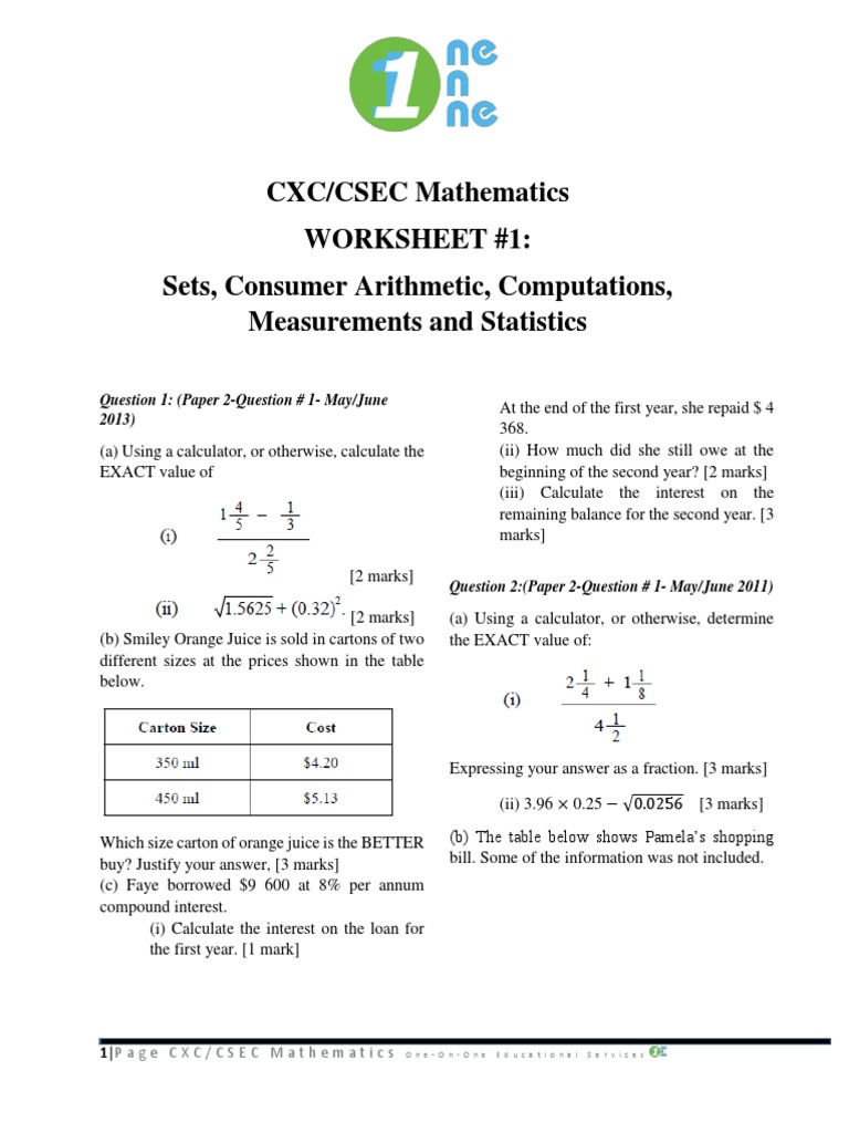 CSEC Math Worksheet 1 | Area | Triangle
