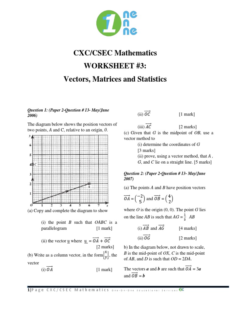 CSEC Math Worksheet 3 | PDF | Matrix (Mathematics) | Determinant