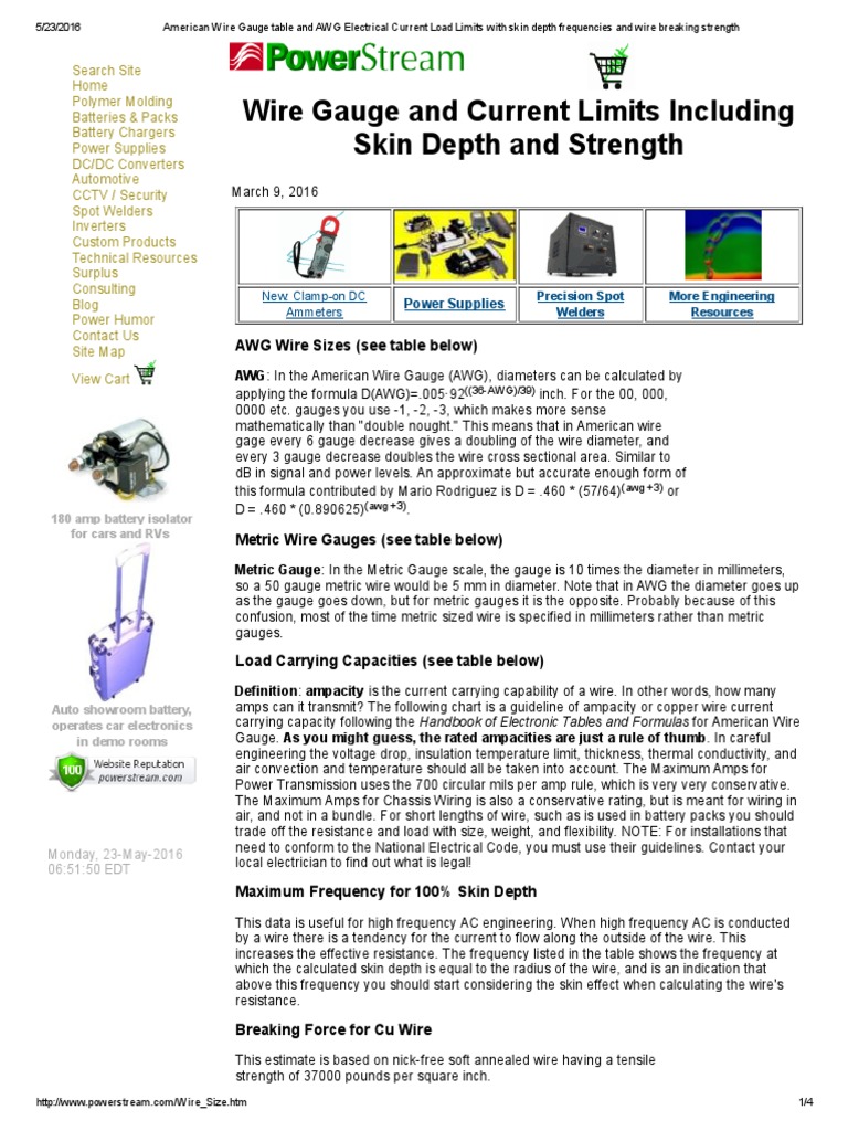 American Wire Gauge Table and AWG Electrical Current Load Limits With ...