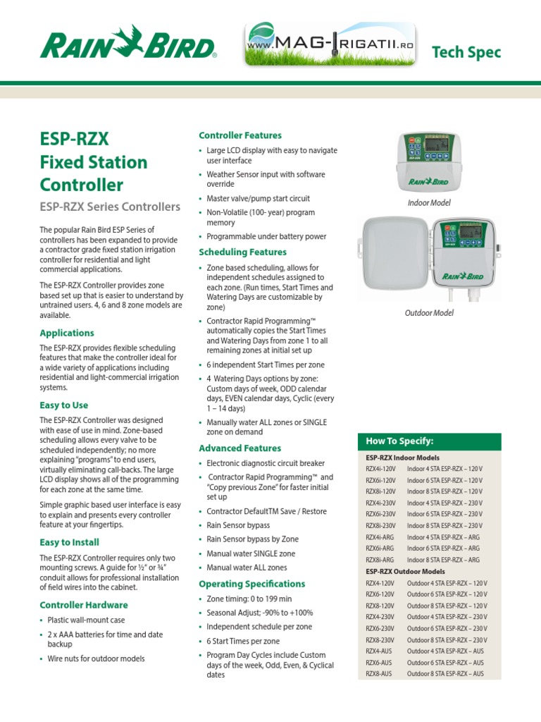Programator Irigatii ESP RZX Rain Bird | PDF | Irrigation | Application Software