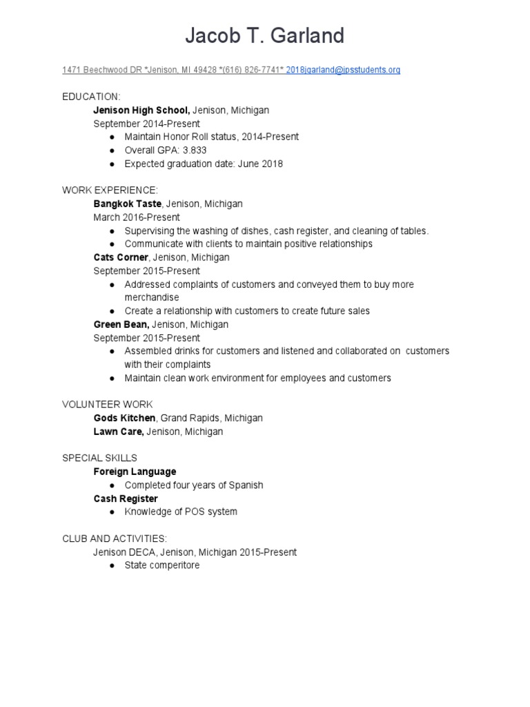 Jacob T. Garland's Resume Overview | PDF