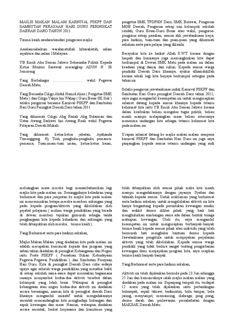 Teks Ucapan PSKPP Hari Guru Daerah Daro SMK Matu | PDF