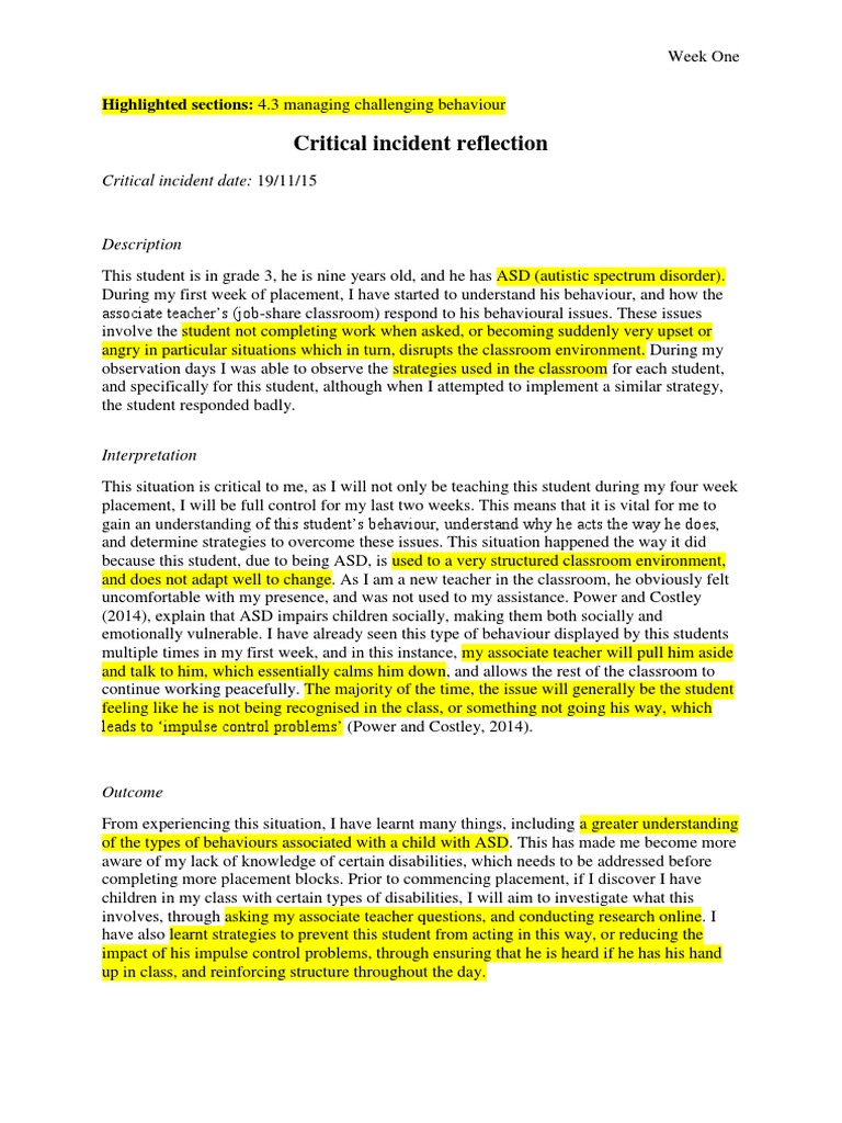 4 3 Critical Incident Reflection Yr3 sm2 | PDF | Autism Spectrum ...
