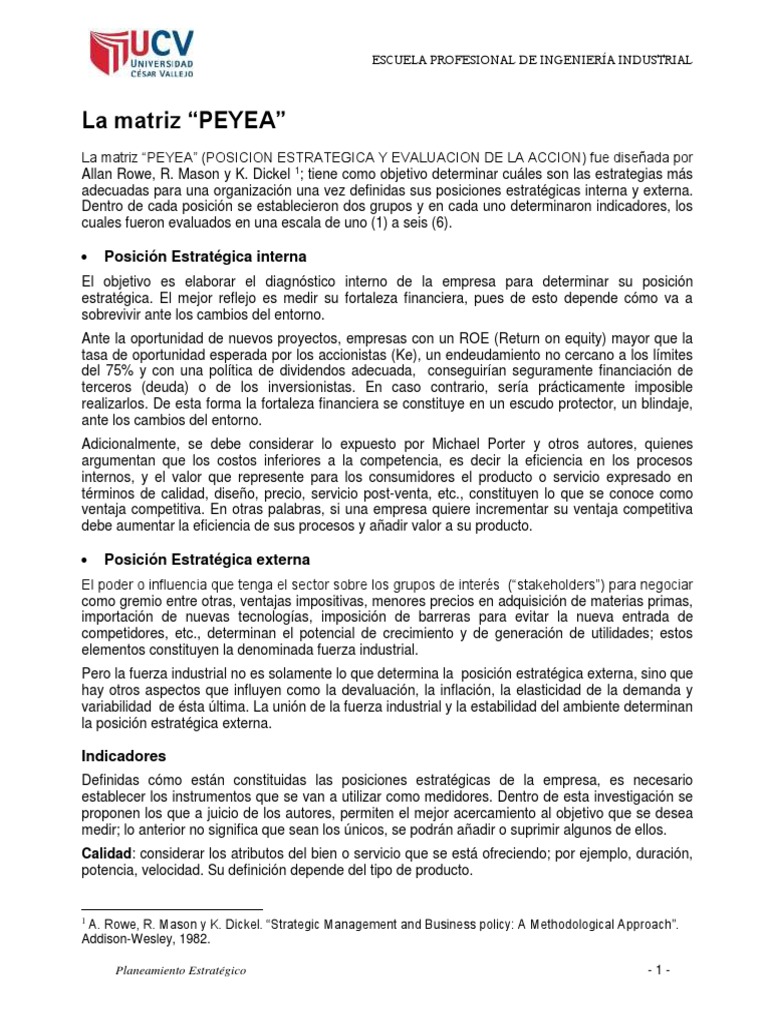Análisis de la matriz PEYEA y su aplicación para determinar la ...