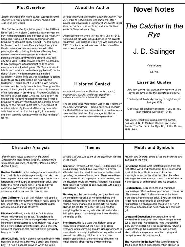 Catcher in the Rye Analysis | PDF